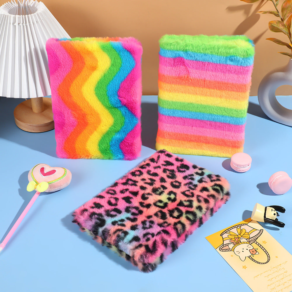 Wholesale Cartoon Creative Cute Plush Notebook Rainbow Leopard Print S ...