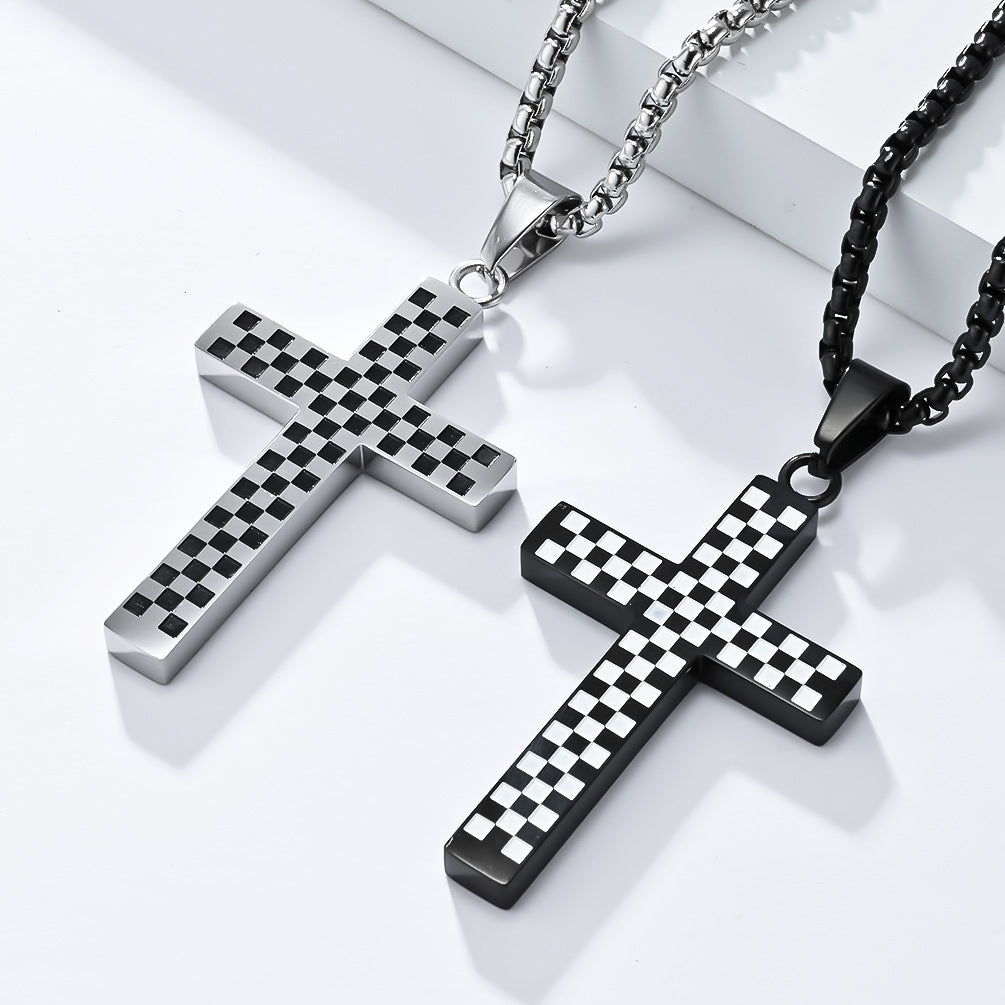 Wholesale Black and White Titanium Steel Cross Necklace JDC-NE-QianF017 ...