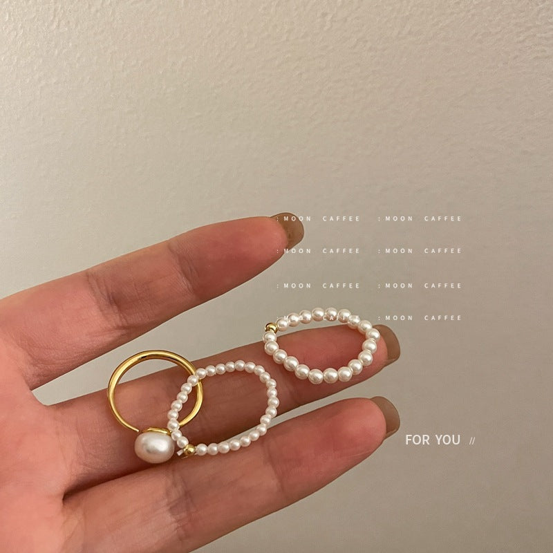 Wholesale Light luxury mini pearl bead elastic rope ring with a retro ...