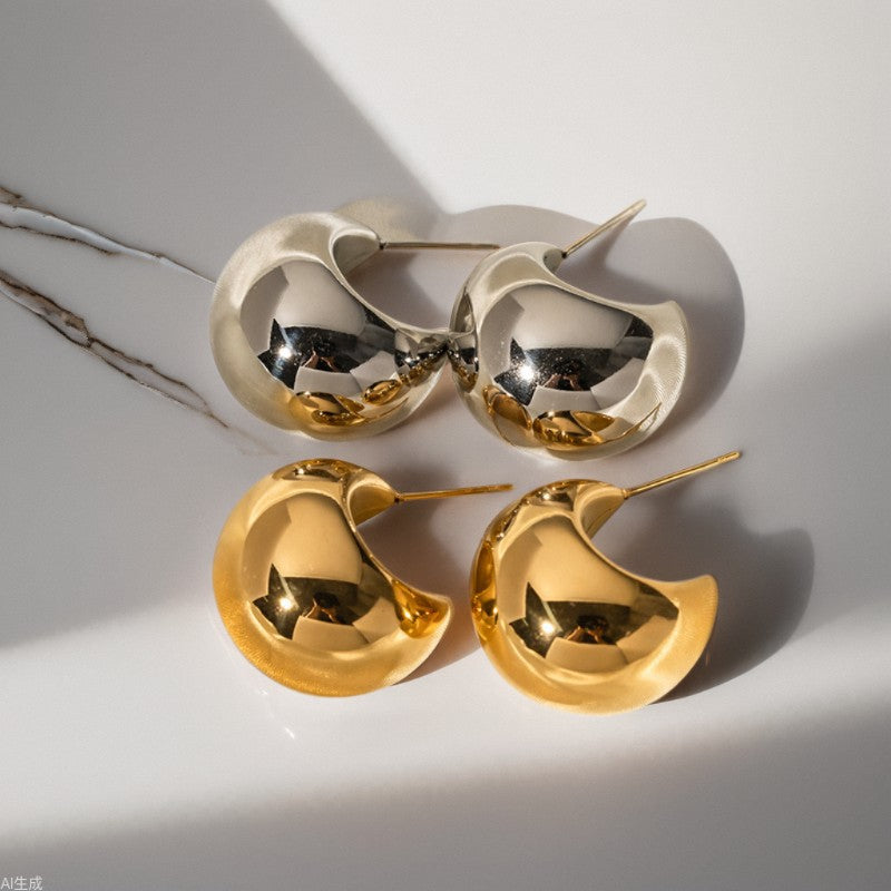 Wholesale 18k Stainless Steel Gold Ball Half Circle Thick C Shape ...