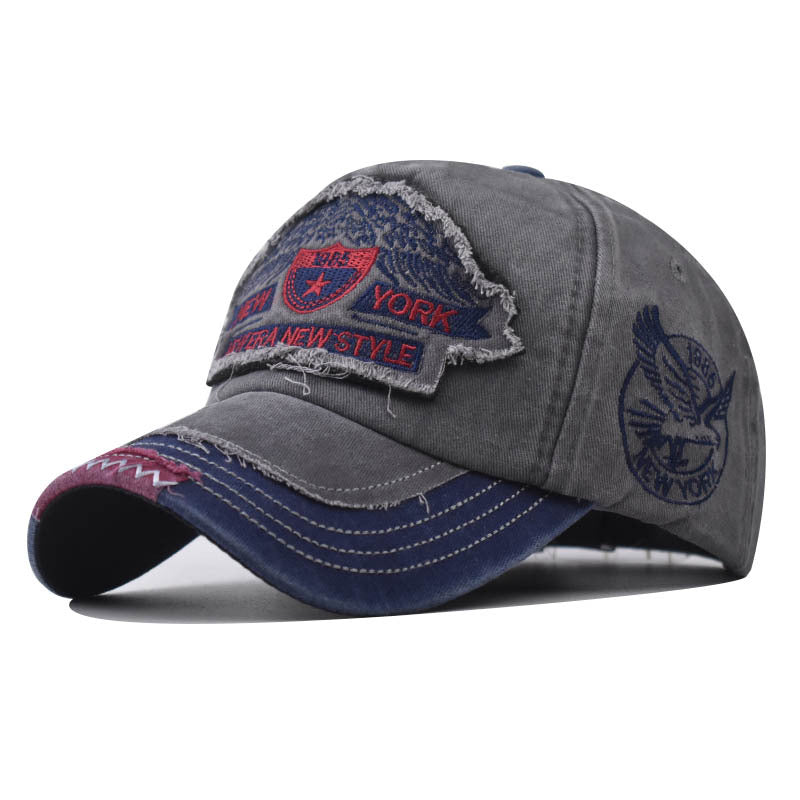 Wholesale Washed old embroidered baseball cap, outdoor five pointed st ...