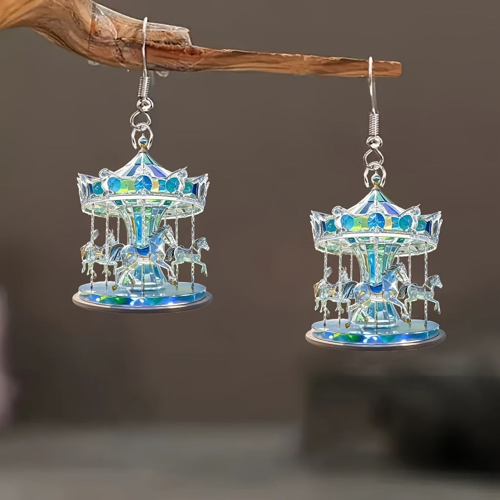 Wholesale Charming Blue Carousel Acrylic Earrings Christmas Gift Holid ...