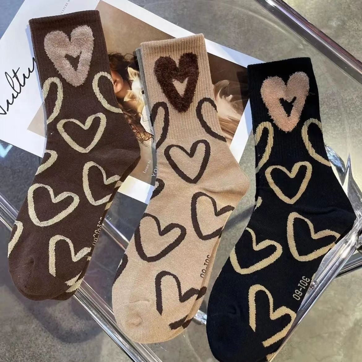 Wholesale Plush heart-shaped socks, high waisted stacked socks, simple ...