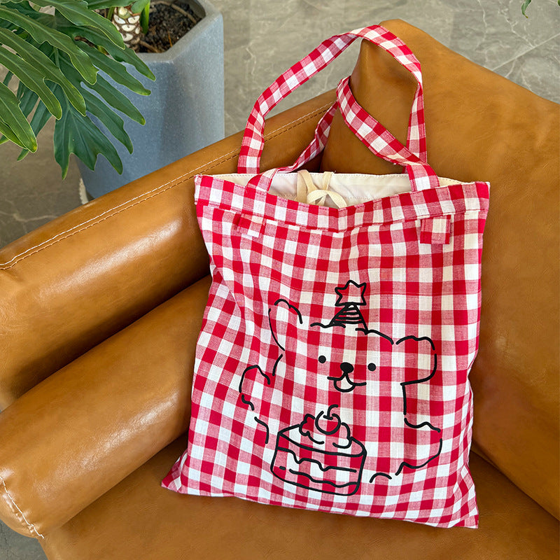 Wholesale Red grid shoulder bag, cute hand-held sail bag, large capaci ...