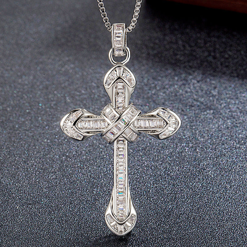 Wholesale Cross gemstone, crystal zircon pendant, micro inlaid rectang ...
