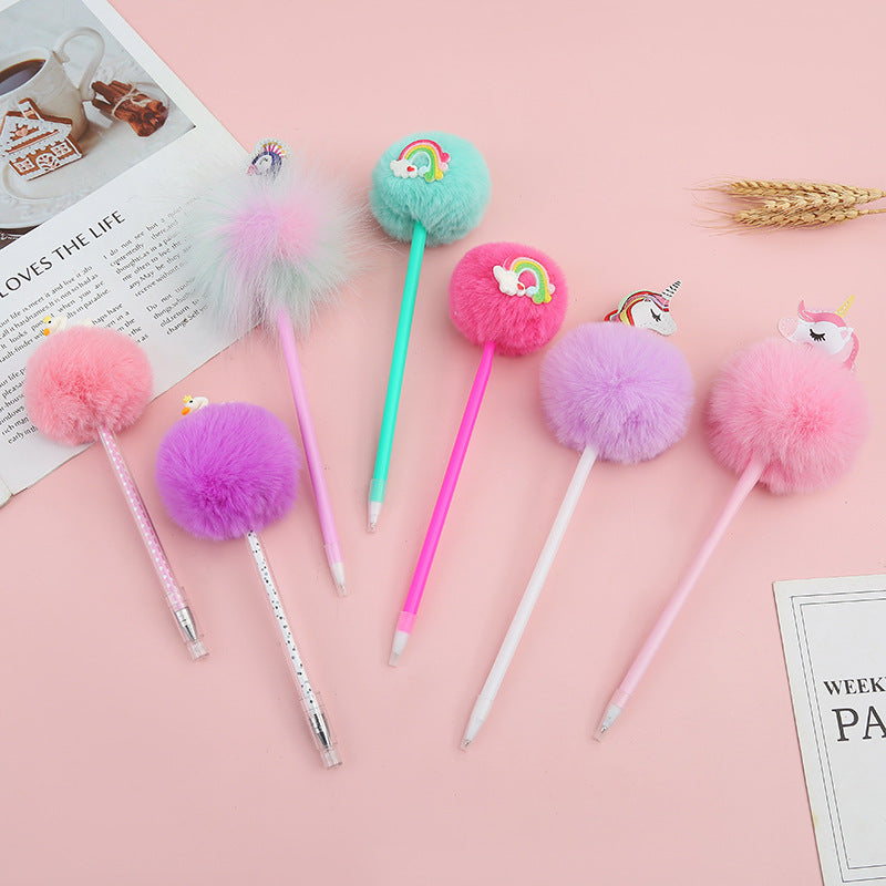 Wholesale Cartoon PU Rainbow Pony Plush Plastic Ballpoint Pen JDC-BP ...