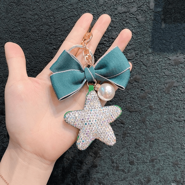 Wholesale pink bow pentagram keychain with diamonds JDC-KC-LX045 ...